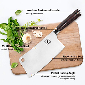 lmarku 7 Inch Meat Cleaver Cleaver Knife Japanese Cleaver Knife High Carbon Steel Chef Knife with Ergonomic Pakka Handle 7CR17MOV German High Carbon Stainless Steel Butcher Knife