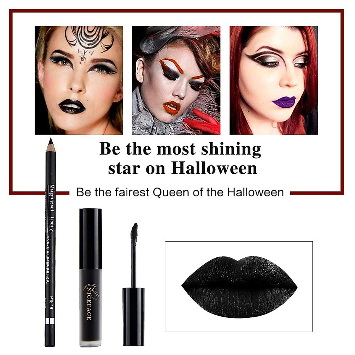 Coosa Professional Makeup Matte Liquid Lipgloss & Lip Liner Set Long Lasting Waterproof Liquid Lipstick Set, Black (2 PCS)