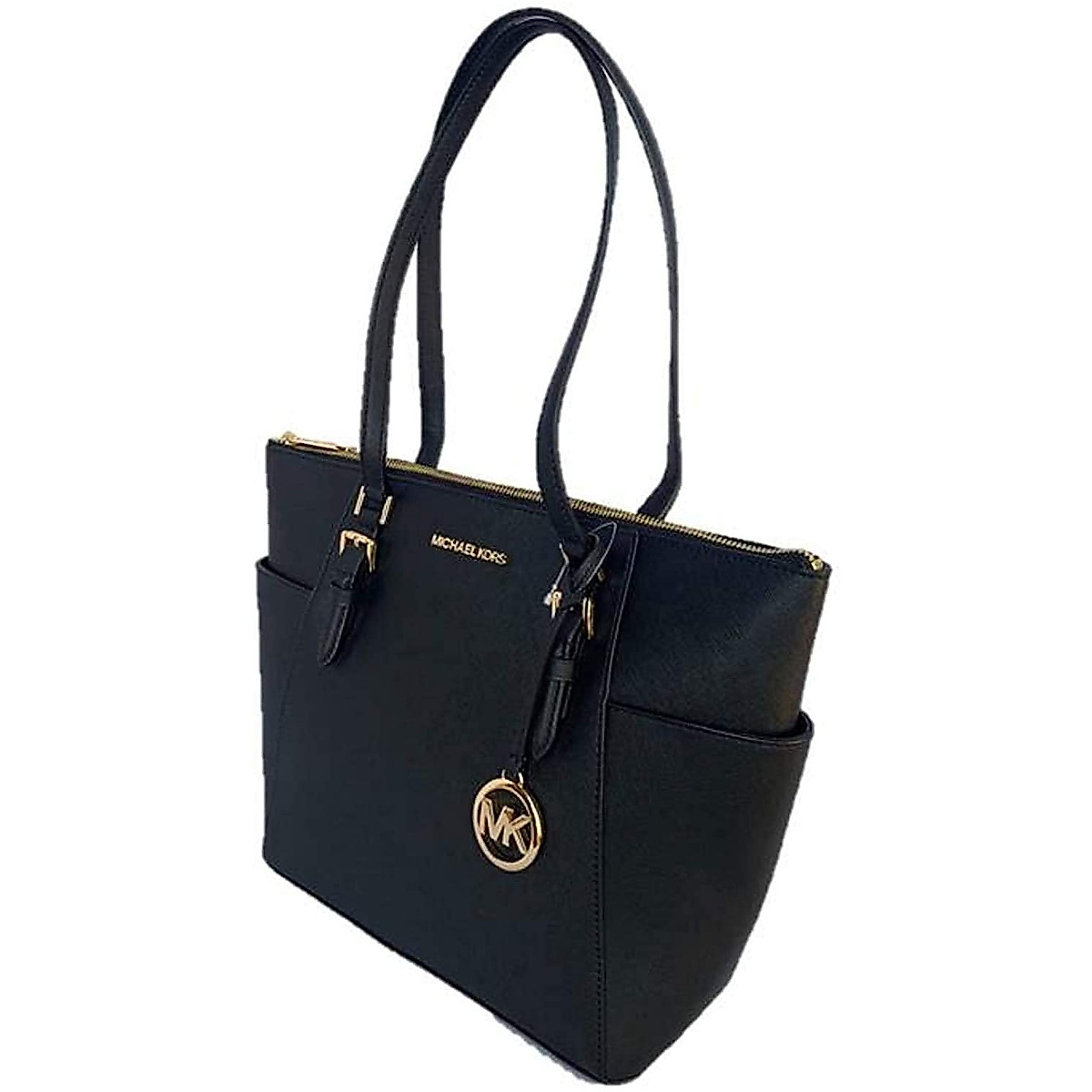 Michael Kors Charlotte Saffiano Leather Large Top Zip Tote - Black