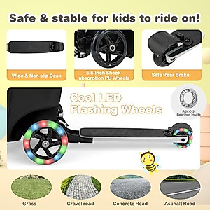 Goplus 2-in-1 Ride On Suitcase Scooter for Kids, Carry on Luggage with LED Flashing Wheels, Waterproof Shell, Retractable Steering Handle, Lightweight Folding Scooter for Boys Girls Travel (Bee)