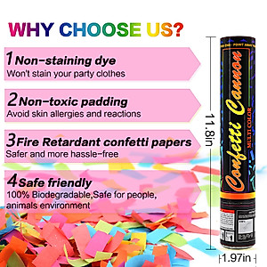 FIEKEICC Confetti Cannon Multicolor 12 Pack Biodegradable Confetti Popper Party Confetti Shooters12 Inch Confetti Popper Cannons Confetti Poppers for Wedding,Birthday,Graduation, New Years Celebration