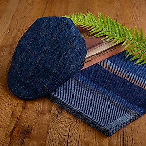 Mucros Weavers Irish Trinity Flat Cap, Irish Hat for Men, Newsboy Hat (Large, Col 34 Blue Herringbone)