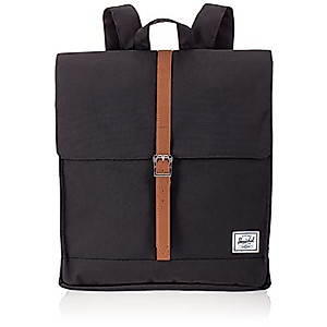 Herschel City Backpack, Black/Tan Synthetic Leather, Mid-Volume 14.0L