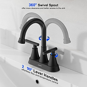 Matte Black Bathroom Sink Faucet with Pop-up Drain and Supply Hose, 4 inch Faucet for Bathroom Sink Vanity, Kitchen Faucet with Pull Down Sprayer, Kitchen Faucets for Sink 3 Hole Bar Rv Camper Laundry