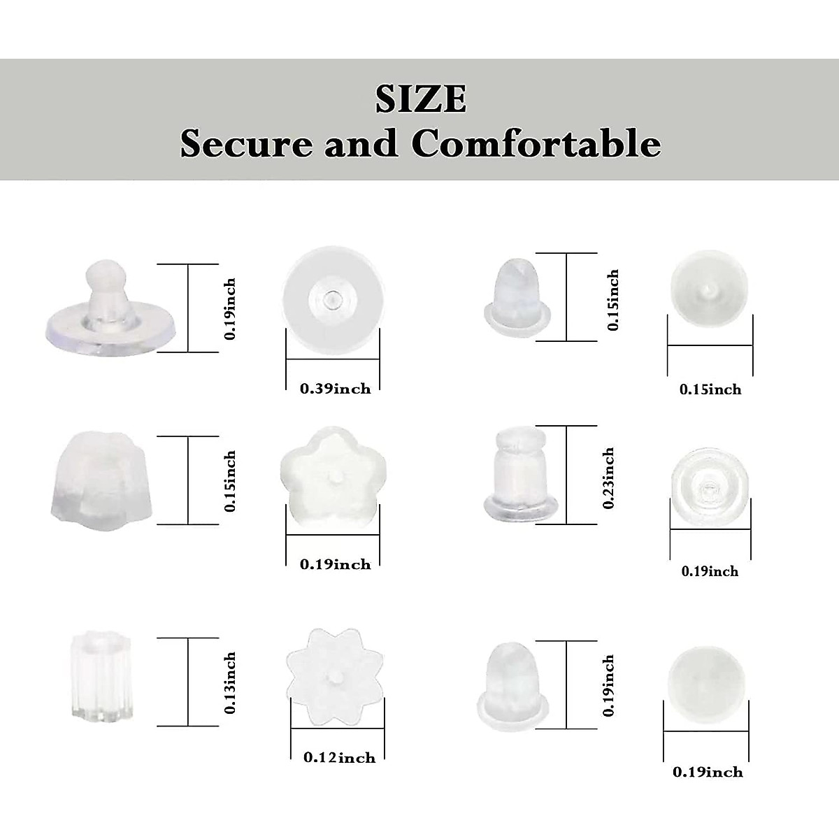 Nkwuire 6 Styles Silicone Earring Backs for Studs, 600 Pcs Clear Soft Earring Backings Hypoallergenic Plastic Rubber Earring Backs Clutch Stoppers Replacement Kits for Fish Hook Earring Studs Hoops