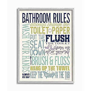 The Stupell Home Décor Bathroom Rules Aqua Blue Green and Purple Typography Framed Giclee Texturized Art, 11x14, Multi-Color