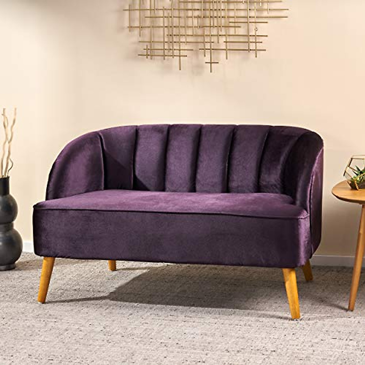 Christopher Knight Home Amaia Modern Velvet Sofa, Blackberry / Walnut