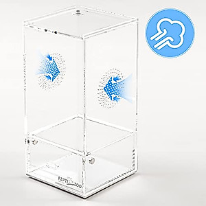 REPTI ZOO Acrylic Reptile Terrarium, Full View Acrylic Reptile Tank Breeding Box, 4" x 4" x 8" Sliding Door Insect Feeder Box for Small Reptiles and Invertebrates, Mantis, Spider, Cricket, Tarantula