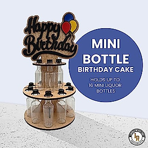 Lumber Reveal USA Mini Liquor Bottle Cake Display Shelf for 21st Birthday or Other Ages | Hand Assembled and Laser Cut | Happy Birthday and 21 Mini Liquor Bottle Holder Bday Natural