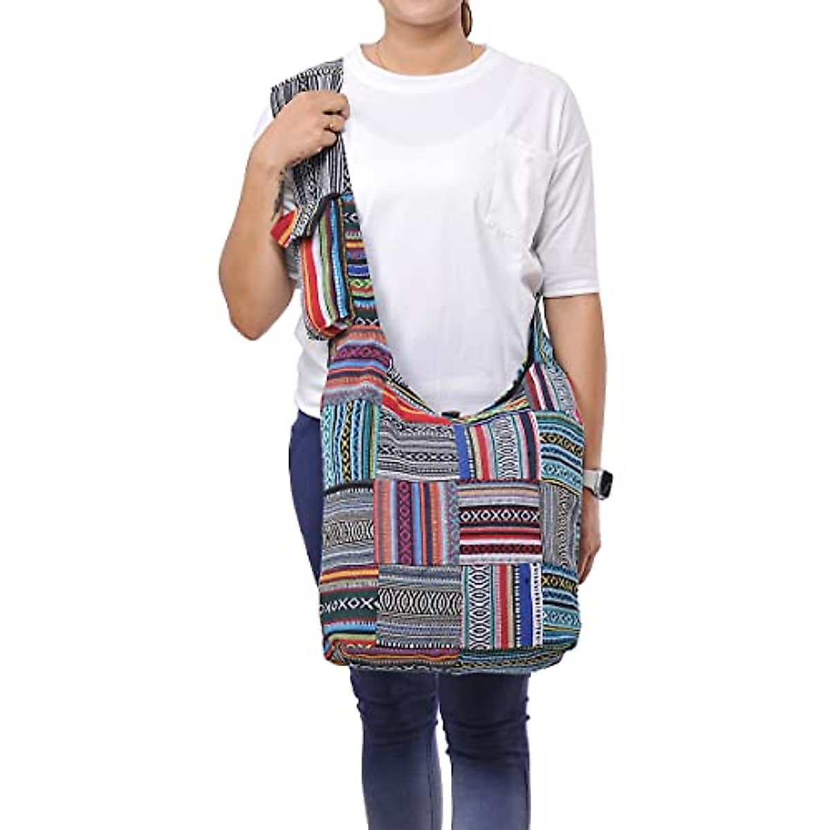 THE COLLECTION ROYAL Bohemian Patchwork Crossbody Purse - Hippie Ethnic Vintage Tribal Inspired Handbag (Blue)