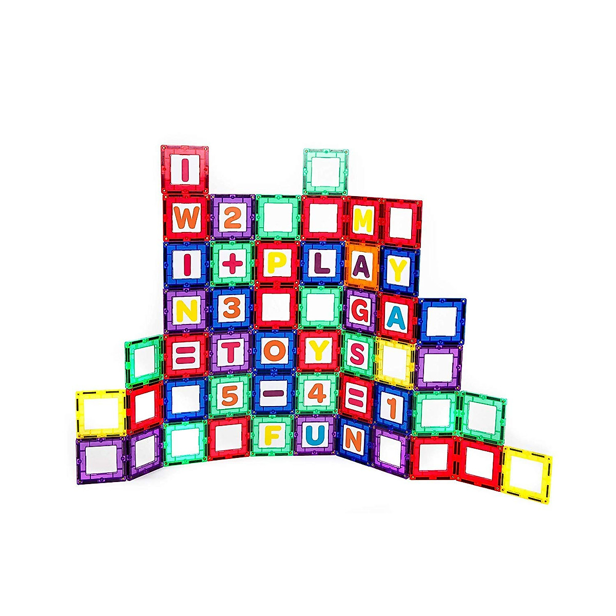 Playmags Magnetic Tile Building Set: Exclusive Educational Clickins – 80-Pc. Kit: 40 Super Strong Clear Color Magnet Tiles Windows & 40 Letters & Numbers – Stimulate Creativity & Brain Development