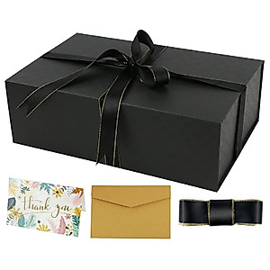 YINUOYOUJIA Large Gift Box14x9x4.5 Inch,Black Gift Box with Magnetic Closure Lid,Ribbon and Card,Present Box for Birthady,Valentine's Day,Mother's Day,Christmas,Box DIY,Anniversary