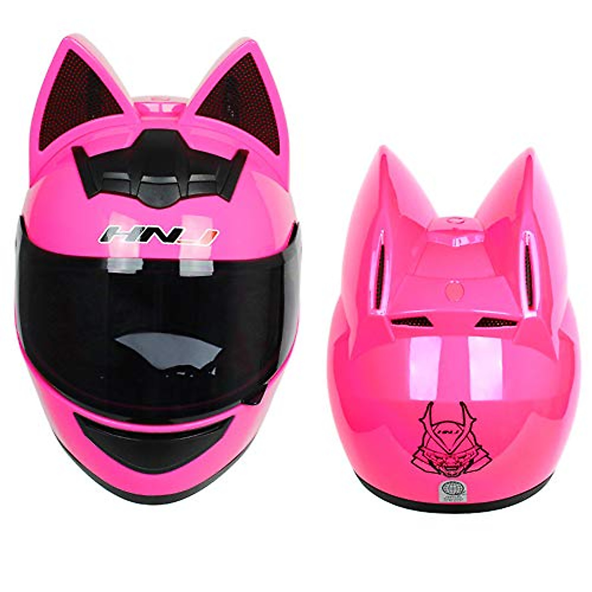 Cat Ear Motorcycle Helmet,Men and Women Cool Cute Cat Full Face Helmet,DOT Certification Standard,Suitable for All Seasons,Pink,L