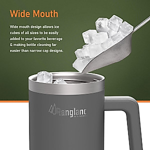 RANGLAND Leakproof 40 oz Tumbler with Handle and Protective Carrying Sleeve - Insulated Water Bottle Cup with Spill proof Straw Lid and Hand Strap (40 Ounce) Charcoal Gray