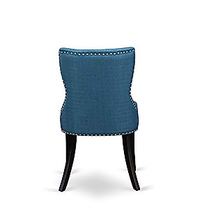 East West Furniture ANSI5-ABK-21 5 Piece Kitchen Table & Chairs Set Includes a Round Room Table with Pedestal and 4 Blue Linen Fabric Parsons Dining Chairs, 36x36 Inch, Wirebrushed Black