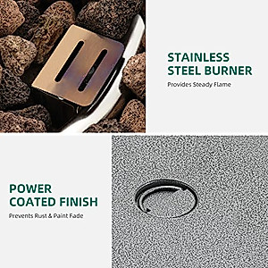 YITAHOME 28 Inch Propane Fire Pit Table, 40,000 BTU Gas Fire Pit with Ignition Systems, Iron Tabletop, Lava Rock, Cover, Lid Hanger, Square Outdoor Firetable for Patio Garden Backyard (Sliver Grey)