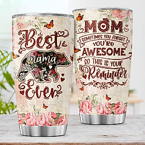 Best Mama Ever, Tumbler 20 Oz With Lid And Straw, Mama Bear Gifts, Mom Day Handle For Mother Mothers Women Funny Insulated Cups Tumblers Coffee