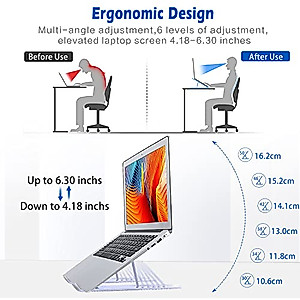 Heartbeats Laptop Stand, Laptop Riser with Adjustable Ergonomic Design, 6 Angles Anti-Slip Portable Computer Stand, Foldable Laptop Holder Compatible with 10-15.6 inch Laptops (White)