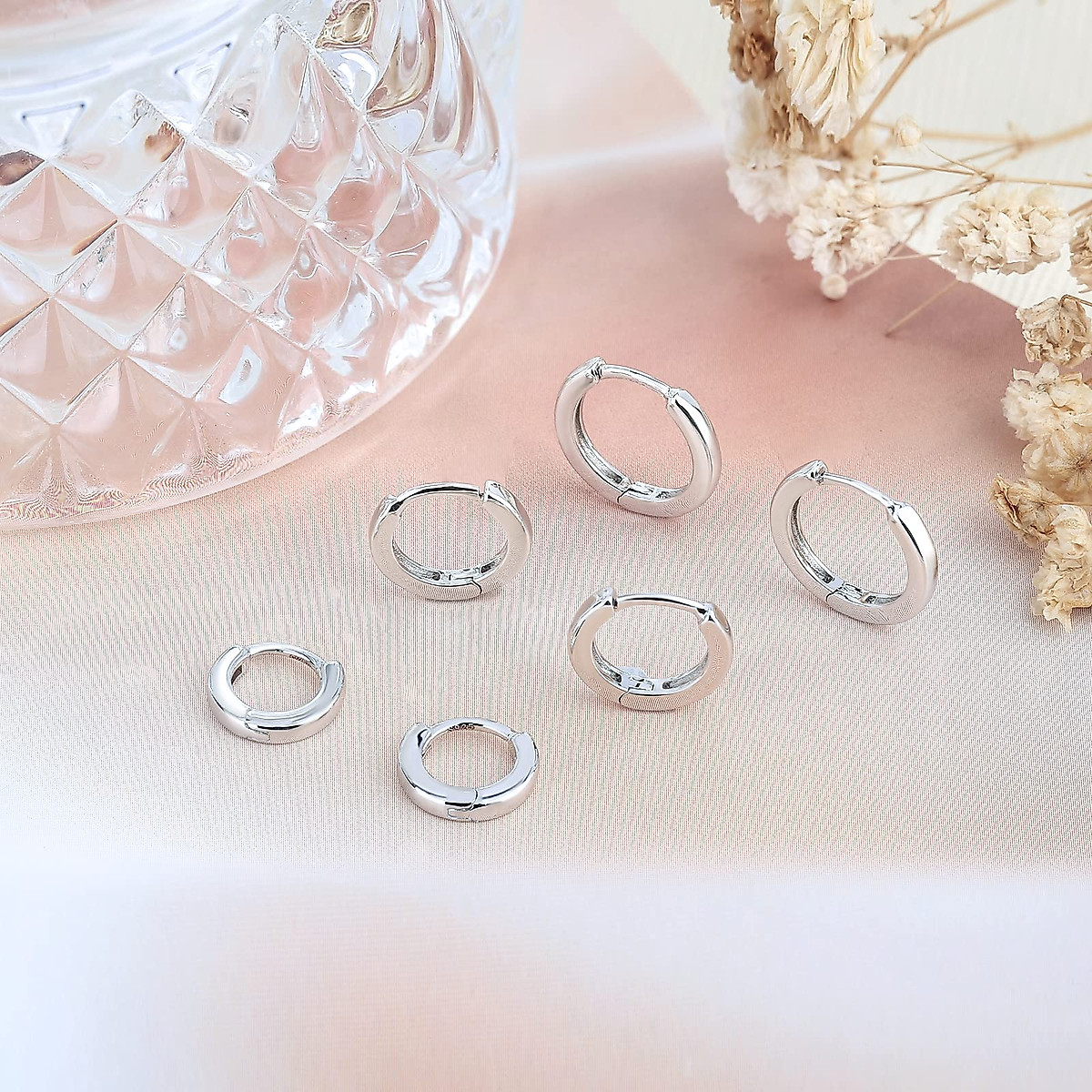 Gold Hoop Earrings Sets Women - 3 Pairs Sterling Silver Small Huggie Cartilage Hoops Hypoallergenic Jewelry for Woman, Mini Thin Surgical Fashion Set for Sensitive Ear (Silver)