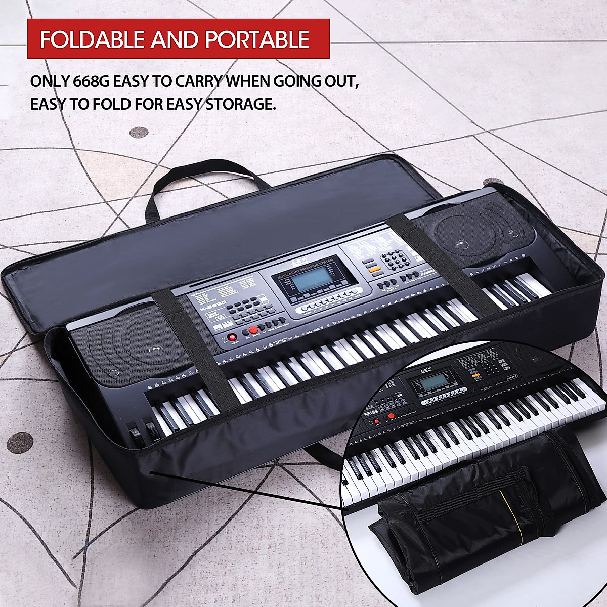 61 Key Keyboard Case, Keyboard Bag 40.2"x17.3"x5.9" Portable Water Repellency Keyboard Carrying Case with 3 Pockets (61 key keybord cover)"