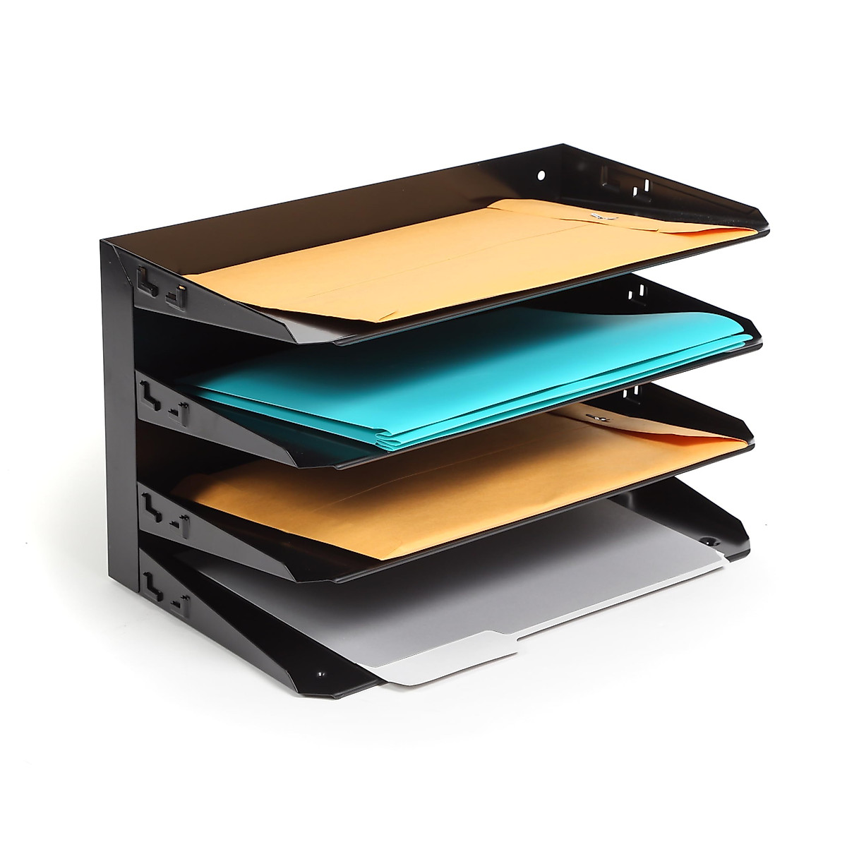 Huron Desktop Horizontal 4-Slot Legal File Binder Organizer Storage Letter Tray, Black Commercial Grade Steel