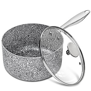 MICHELANGELO Saucepan with Lid 3 Qaurt, Ultra Nonstick Sauce Pan with Non toxic Stone-Derived Coating, Sauce Pot & Saucepan Set with Lid 1 Quart & 2 Quart
