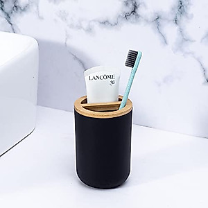 6PCS Bathroom Accessories Set - with Toothbrush Holder, Toothbrush Cup, Soap Dispenser, Soap Dish, Toilet Brush Holder, Trash Can Practical Toilet Kit for Home Washing Room (Black)