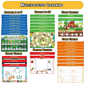 Preschool Learning Activities Educational Games, Busy Book-Learn Alphabet Number Line Tracing Drawing with 16 Activity Mats 4 Markers Montessori Toys For Toddlers Homeschool Supply Ideal Gift For Kids