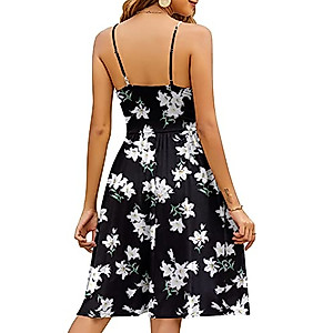 YATHON Casual Dresses for Women Sleeveless Cotton Summer Beach Dress A Line Spaghetti Strap Sundresses with Pockets (M, YT090-Black Floral 01)