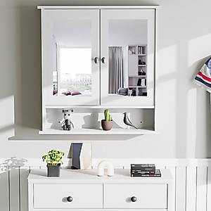 Lifetime Home Modern Bathroom Wall Cabinet with Mirror & Adjustable Shelf - Wall Mounted Utility Medicine Cabinet for Kitchen, Living Room Laundry Room - Wooden Storage Over Sink Toilet