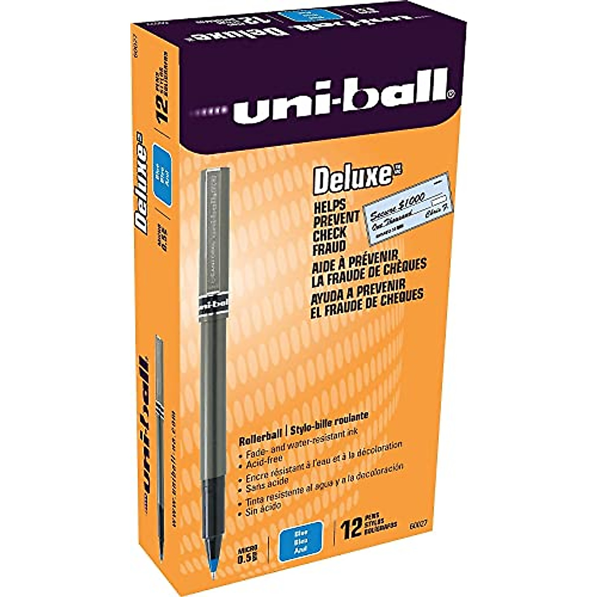 uni-ball Deluxe Rollerball Pens, Micro Point, Blue Ink, 12/Pack (60027)