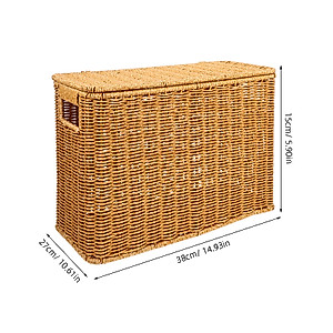 Gadpiparty Large Wicker Storage Basket with Lids Wicker Basket Rattan Magazine Holder Decorative Basket Bin Woven Storage Container, 15 Inch