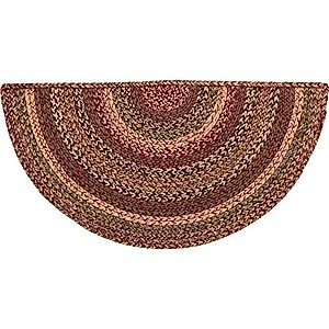 VHC Brands Cider Mill Half Circle Jute Rug 16.5x33 Country Braided Flooring, Burgundy
