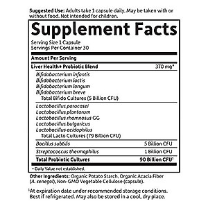 Garden of Life Dr. Formulated Probiotics Platinum Series Liver Health+ 90 Billion CFU Guaranteed, One a Day Probiotic for Healthy Detoxification & Elimination Support, Vegan, Gluten Free, 30 Capsules