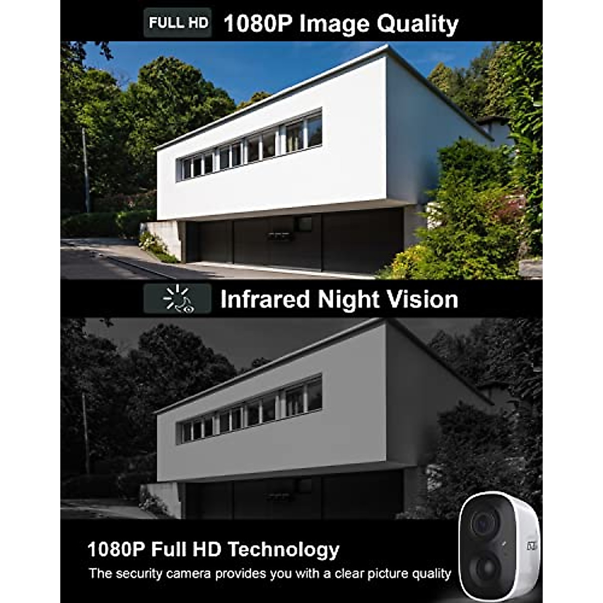 Security Camera Outdoor, Wireless Rechargeable Battery Powered 1080P HD WiFi IP Home Surveillance Cameras, Indoor Smart Cam w/ Night Vision/PIR Motion Detection Sensor/Siren Alarm/SD Slot/2-Way Audio