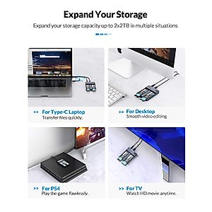 ORICO M.2 NVMe Cloner Dual-Bay NVMe Docking Station USB C to NVMe SSD Enclosure Aluminum M.2 Duplicator Offline Clone for PCIe M-Key SSDs max to 8TB Tool Free-M2P2