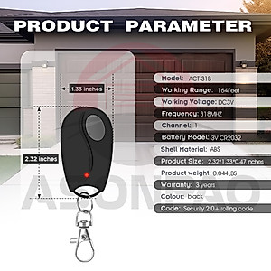 ACT-31B ACP00879 MCT-1 DNT00083 LD033 LD050 LS050 Linear Garage Door Opener Remote Megacode 318MHZ (3Pack) 3-Year-Warranty Long-Lasting Lithium Battery Ultra-Long Range