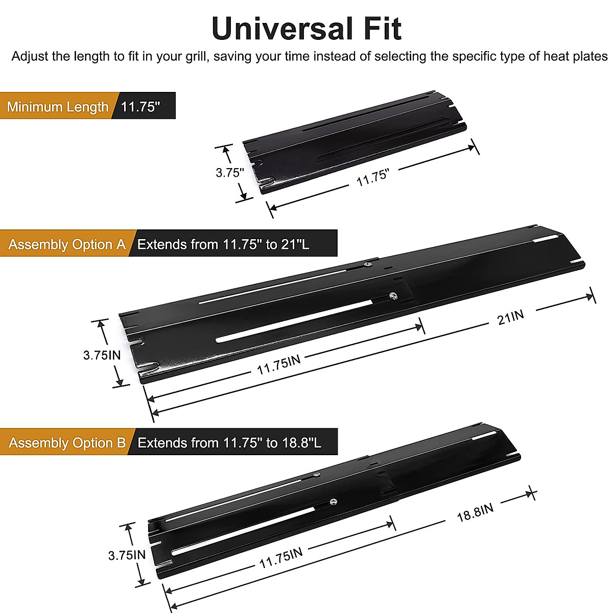 Criditpid Universal Adjustable Porcelain Steel Heat Plates, Heat Tent, Flavorizer Bar, Burner Cover, Flame Tamer for Brinkmann, Charbroil, Nexgrill, Backyard, Extend from 11.75 to 21 Inch, 5-Pack
