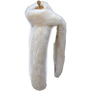 Bettli Women's Men's Extra Large Faux Fox Raccoon Fur Scarf Collar Stole Shawl (White)