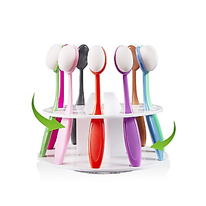 Yoseng 10 Hole Craft Brush Holder,Acrylic Spinning Storage Caddy Drying Rack Storage for Oval Ink Blending Brushes (White)