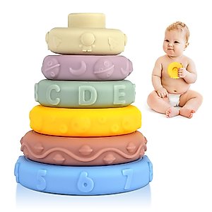 DASIGJID Stacking & Nesting Circle Toy, Soft Building Rings Stacker & Teethers, Squeeze Play with Early Educational Learning Stacking Tower, Best Gift for 6+ Months Boys & Girls