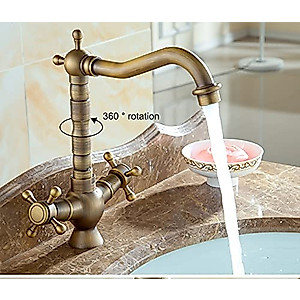 UDWTMTPRT Kitchen Sink Faucet for Bar Farmhouse Commercial, Antique Bronze Bath Sink Faucets, Dual Handles Single Hole Hot Cold Water Mixer Crane, Kitchen Faucet(Style B)