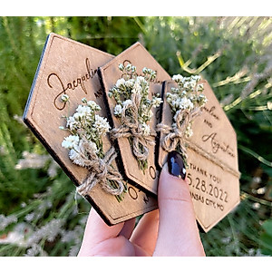 vitawed Hexagon Floral Wedding Favors, Personalized Wedding Favor, Wooden Magnet with Envelopes and Stickers, Pack of 8 to 300