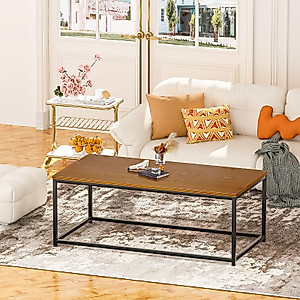 Our Modern Space Modern Industrial Style Rectangular Coffee Table for Living Room, Bedroom - Rustic Accent Minimalistic Furniture with Wood Grain Top & Metal Frame - Center TV Table - Rustic Brown