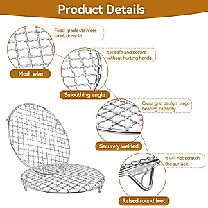 Agatige 18 cm Air Fryer Grill Rack, Stainless Steel Non-Stick Round Cooking Rack Wire Mesh Grill BBQ Net for Cooking Steaming Cooling Drying Baking