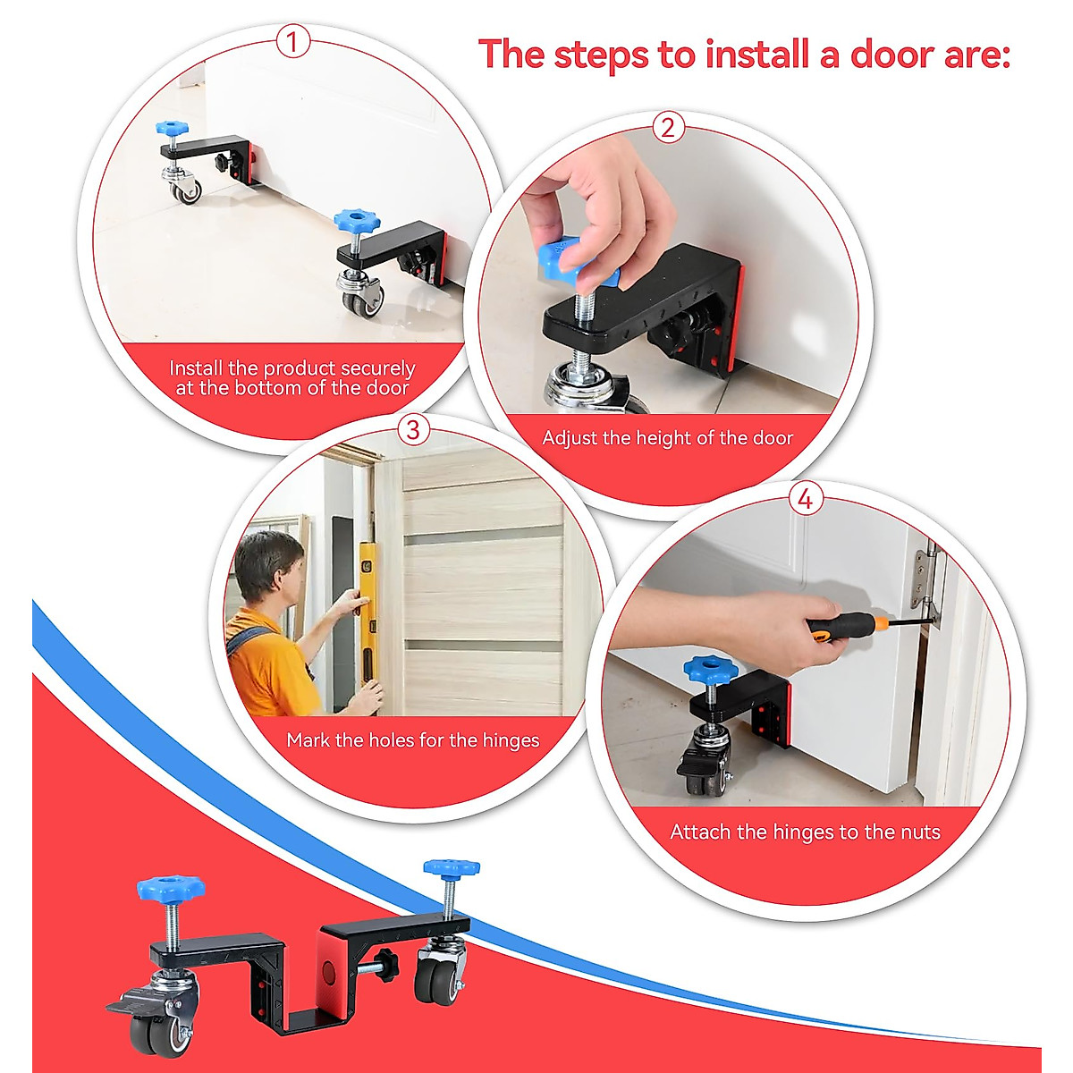 Door Installation Dolly Kit with Wheels - Interior Door Install Tools for Most Pre-Hung or Slab Doors, Plywood Dolly Protect Your Back – Commercial & Residential Use (Black)