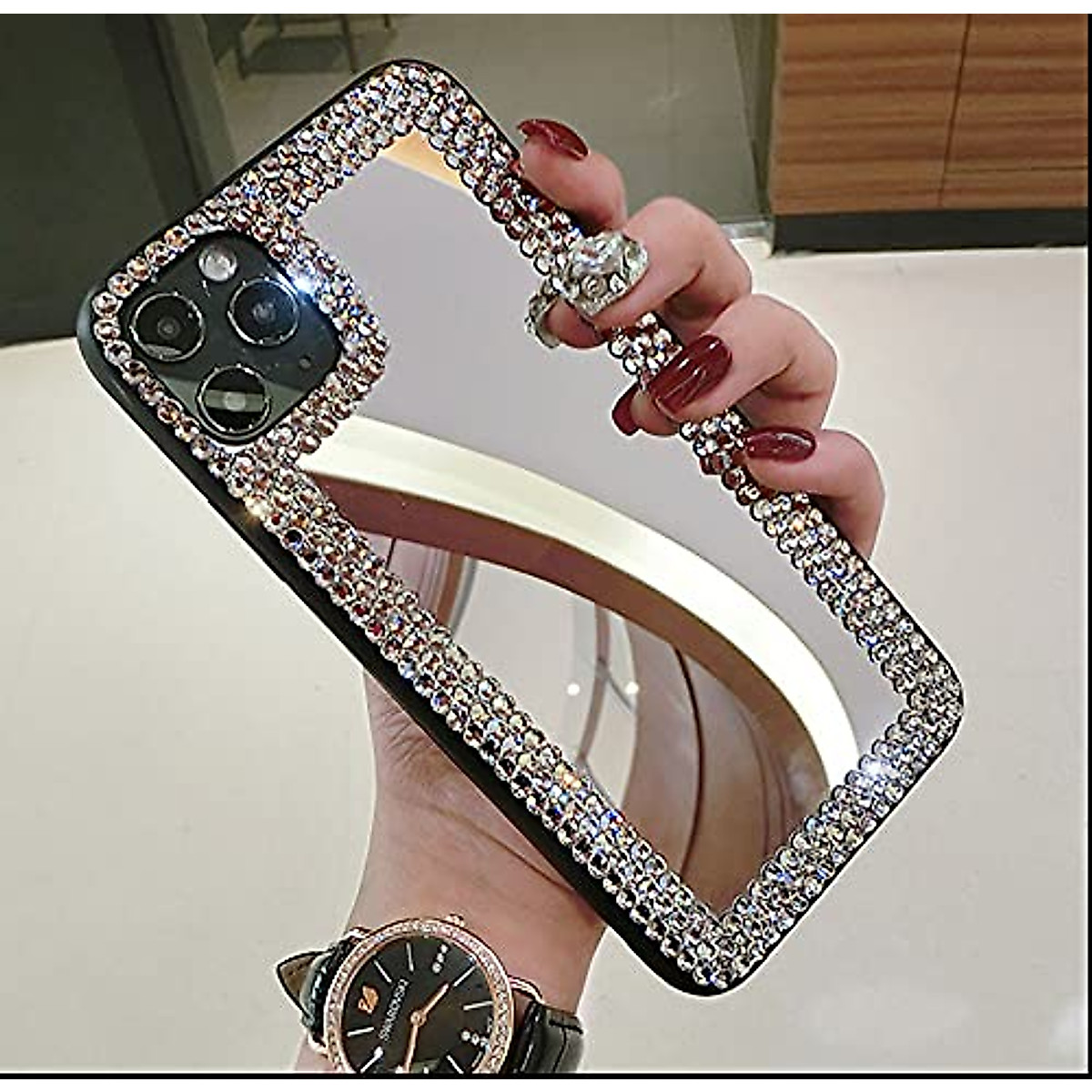 Poowear for iPhone 13 Case 3D Glitter Sparkle Bling Mirror Case Luxury Shiny Crystal Rhinestone Diamond Bumper Clear Protective Case Cover for Women for iPhone 13 6.1"
