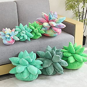 JIFOVER 3D Succulents Pillow-Cute Pillows-17.7in Cute Succulents Stuffed Plush Cactus Throw Pillows for Green Lovers Soft Plant Leaf Shaped Decorative Pillows (10in/Dark Green)