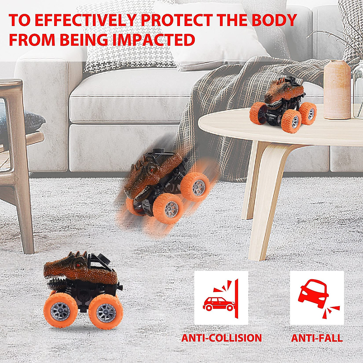 4 Pack Monster Truck Toys for Boys, Toddler Pull Back Cars Friction Powered Cars for Kids, Dinosaur Toys for 3 4 5 6 Year Old Boys Girls Christmas Birthday Party Gift for Kids