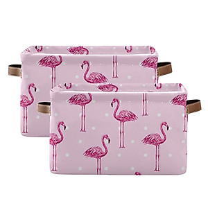 ALAZA White Polka Dot Flamingo Bird Pink Foldable Storage Box Storage Basket Organizer Bins with Handles for Shelf Closet Living Room Bedroom Home Office 1 Pack